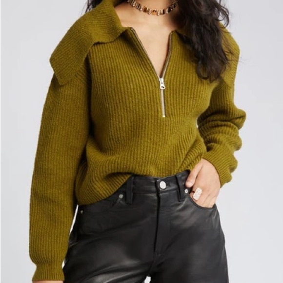 Open Edit | Sweaters | Open Edit Rib Half Zip Sweater In Olive Avocado ...